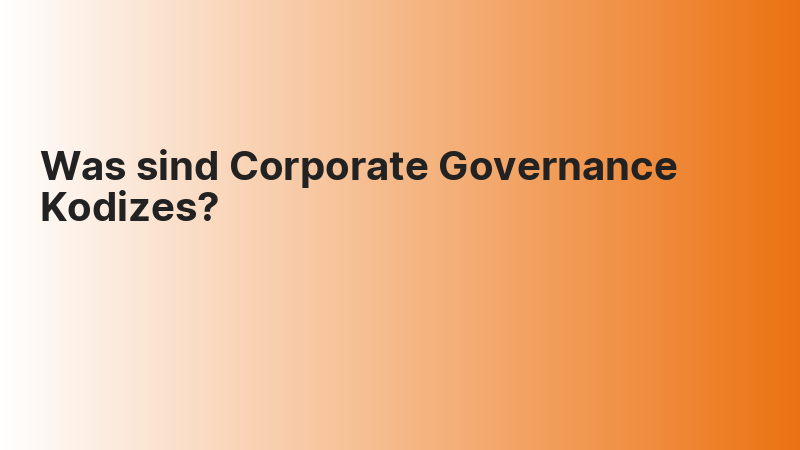 Was sind Corporate Governance Kodizes? Was sind Corporate Governance Kodizes?